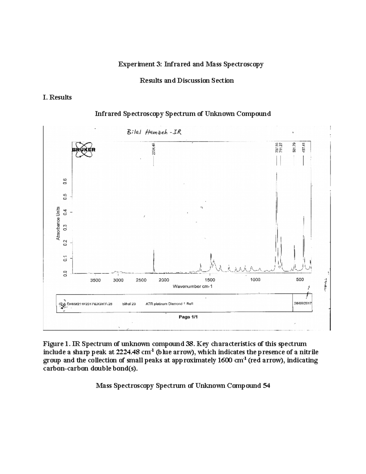 Exp. 3: IR & MS Analysis of Unknown Compound Post-Lab Report - Studocu