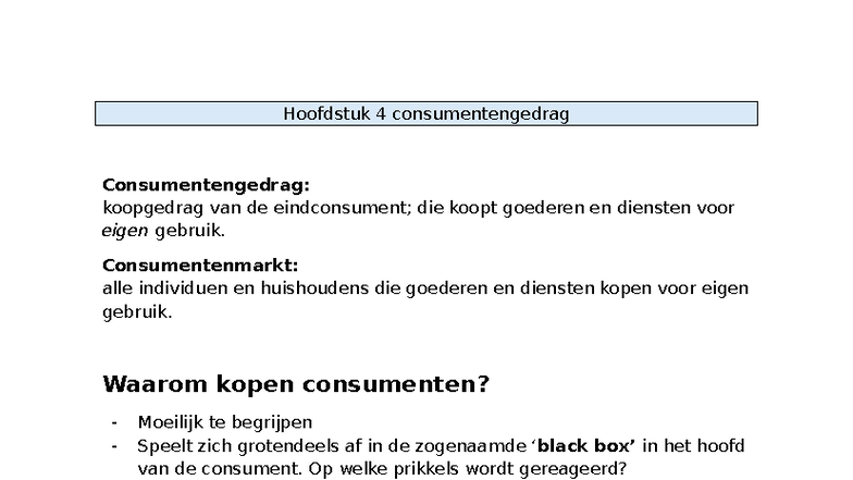 Hoofdstuk 4: Consumentengedrag en Koopgedrag Analyse - Studocu