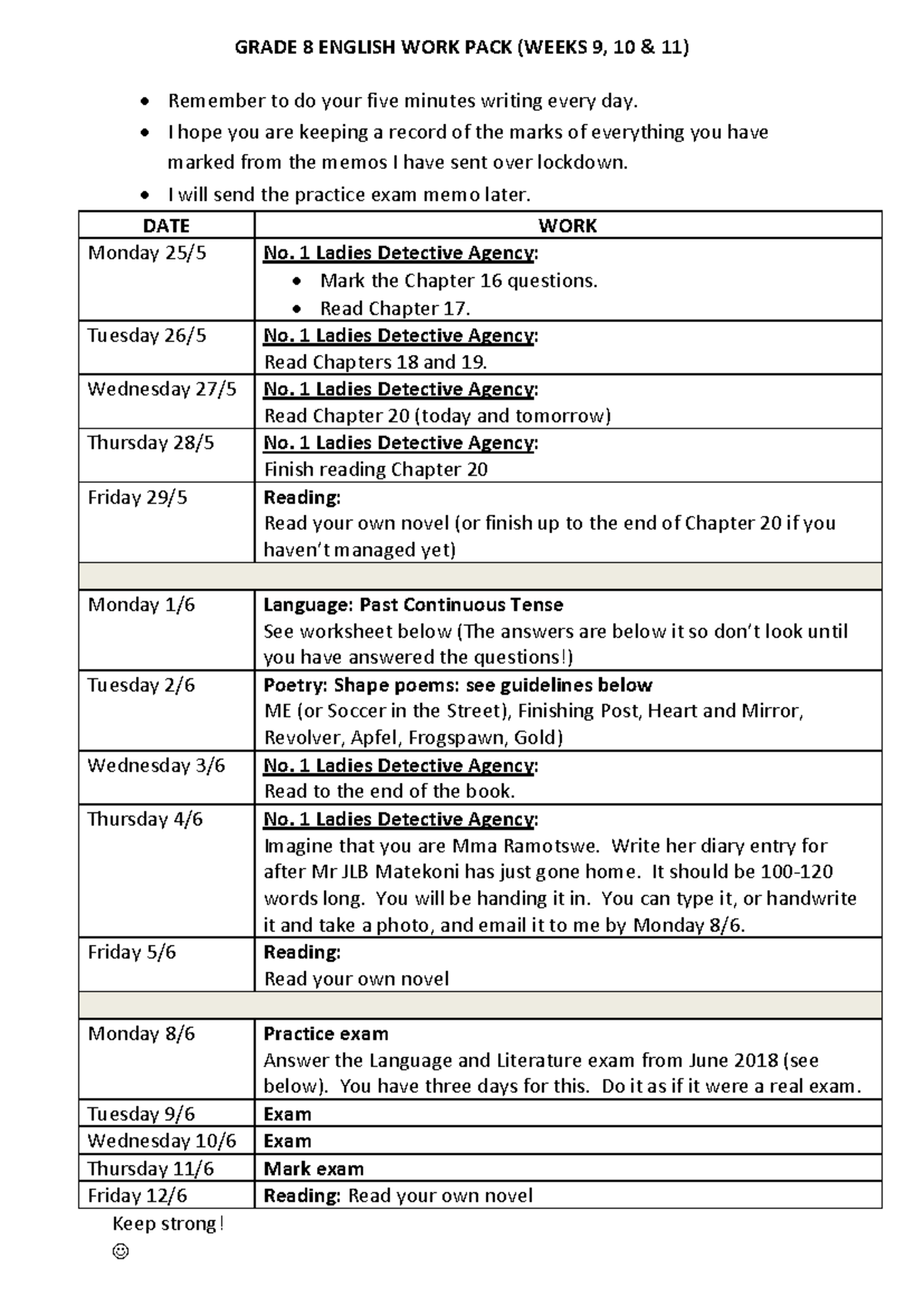 Gr 8 English Work Pack: Mc Crindle Weeks 9-11 Activities & Notes - Studocu