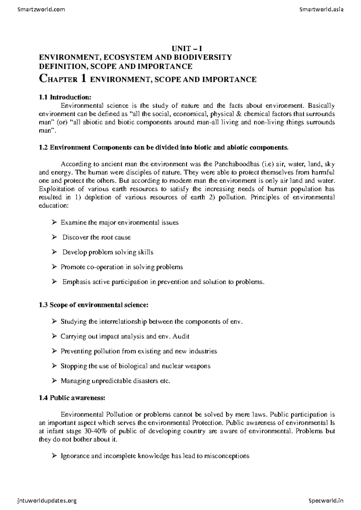 Unit 1: Environment, Ecosystems & Biodiversity Overview - Studocu