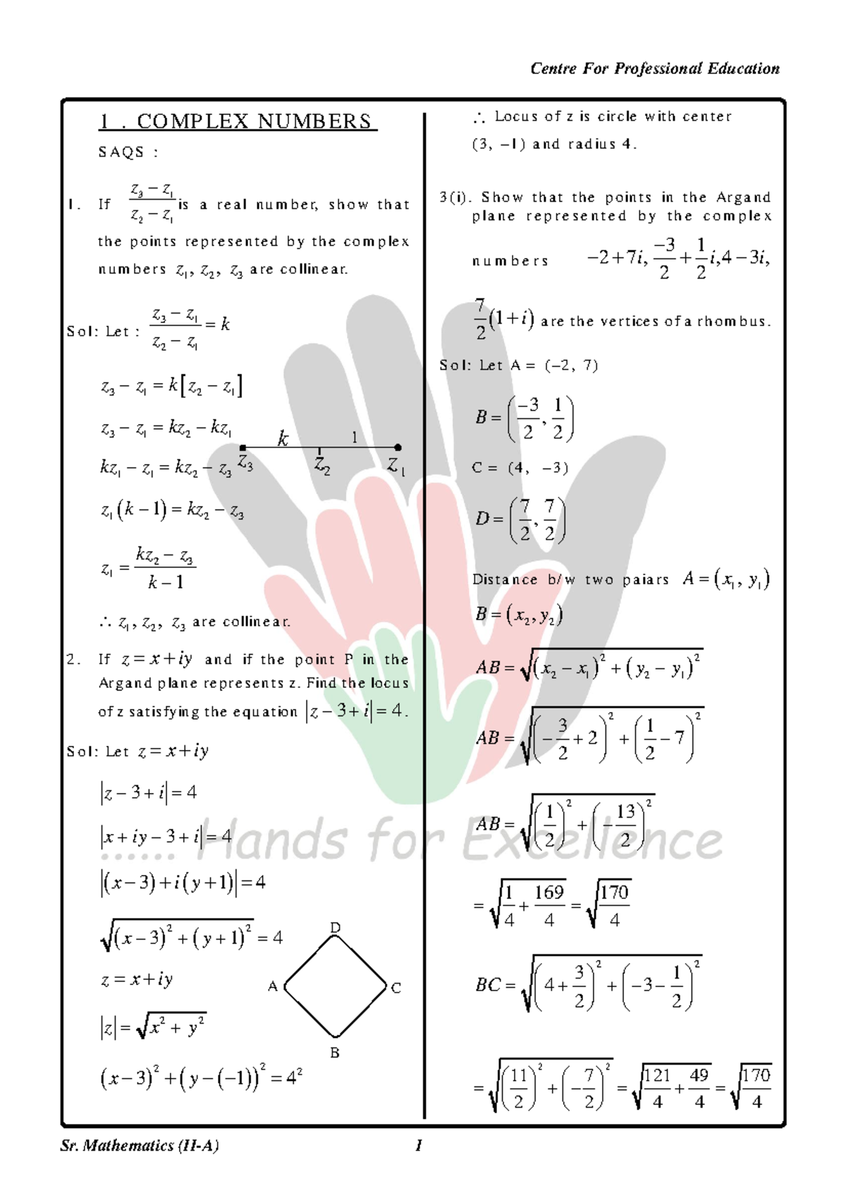 Total IIA Solutions - IPEE: Complex Numbers and De Moivre's Theorem ...