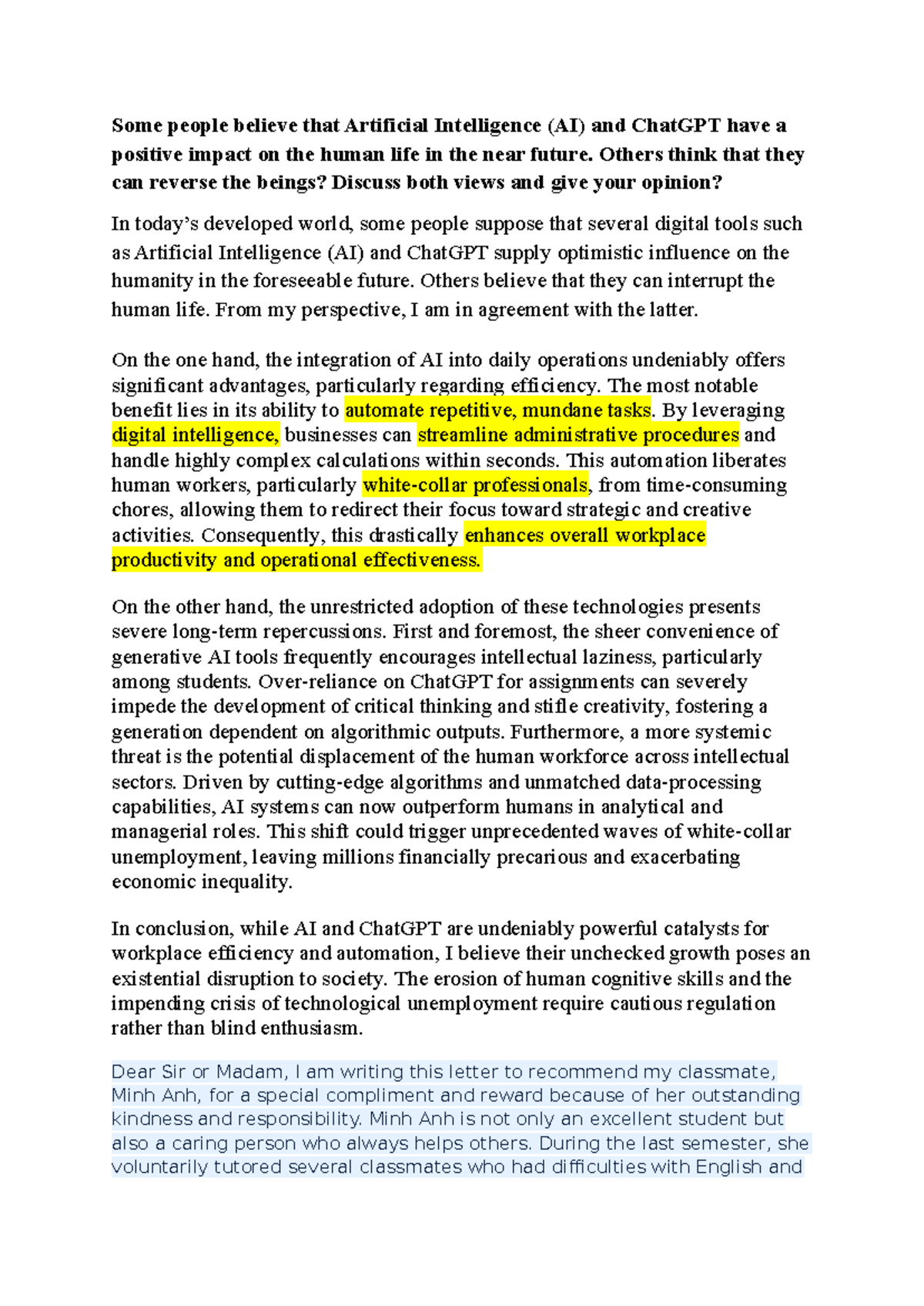 AI and ChatGPT: Impacts on Humanity - A Critical Analysis Essay - Studocu
