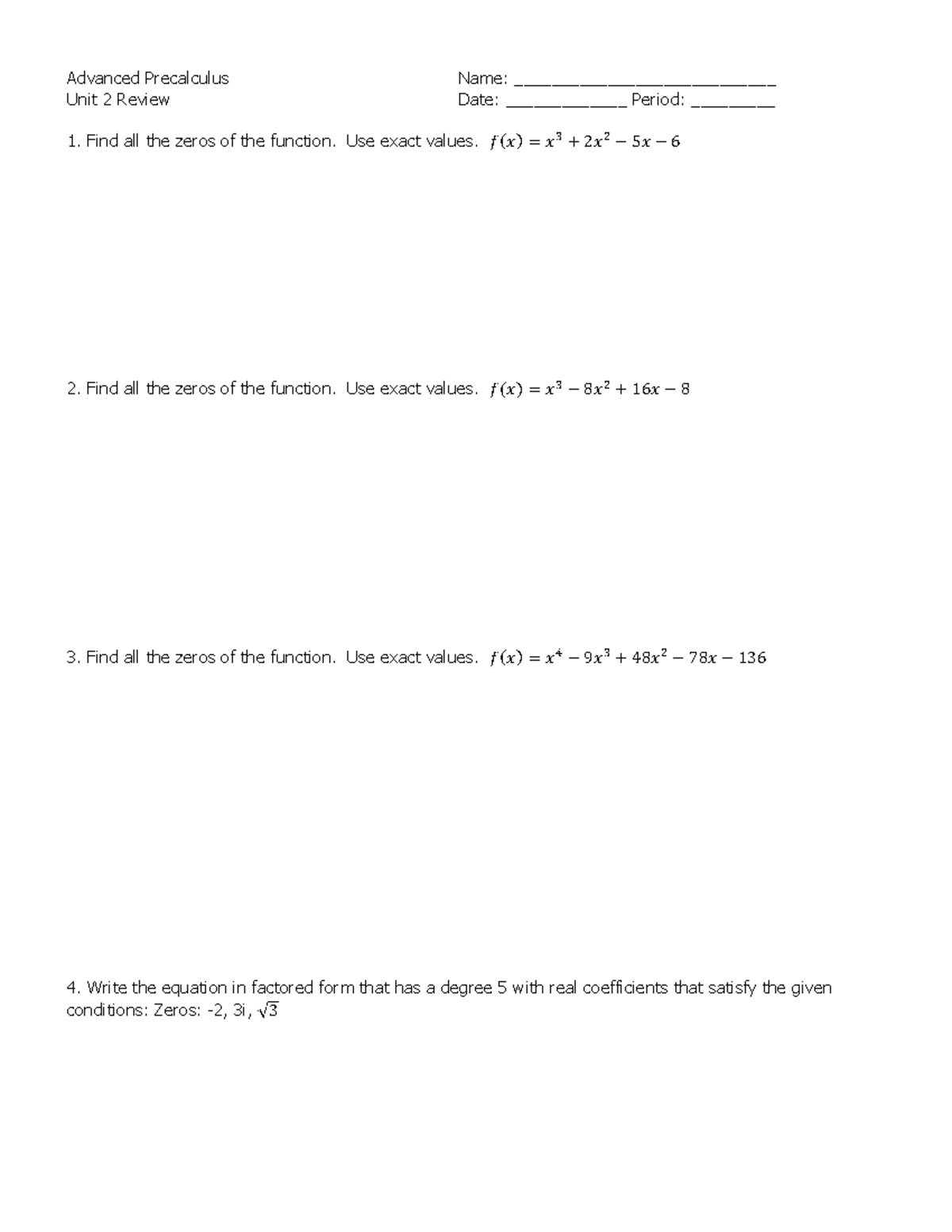 AP Precalculus Unit 2 Review: Finding Zeros and Polynomial Behavior ...