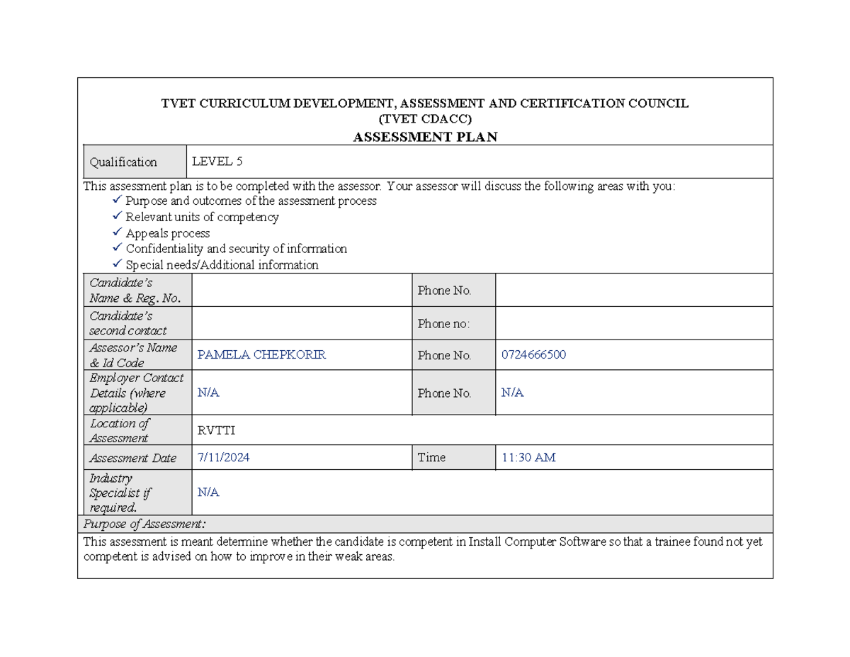 Install Computer Software Assessment plan - TVET CURRICULUM DEVELOPMENT ...
