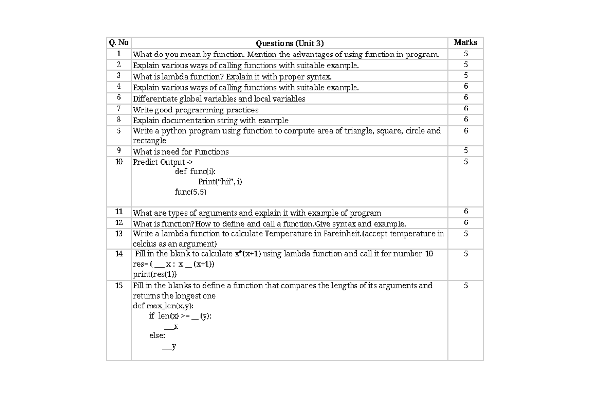 PPS Question Bank: Functions, Strings, and File Handling Concepts - Studocu