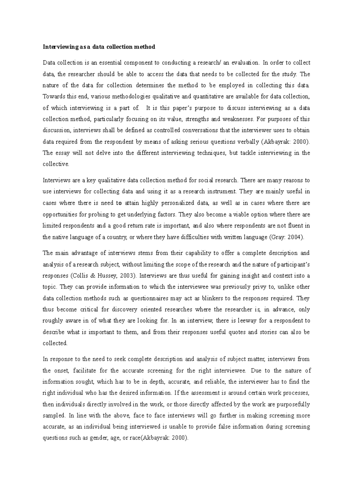 Interviewing as a Key Qualitative Data Collection Method - Studocu