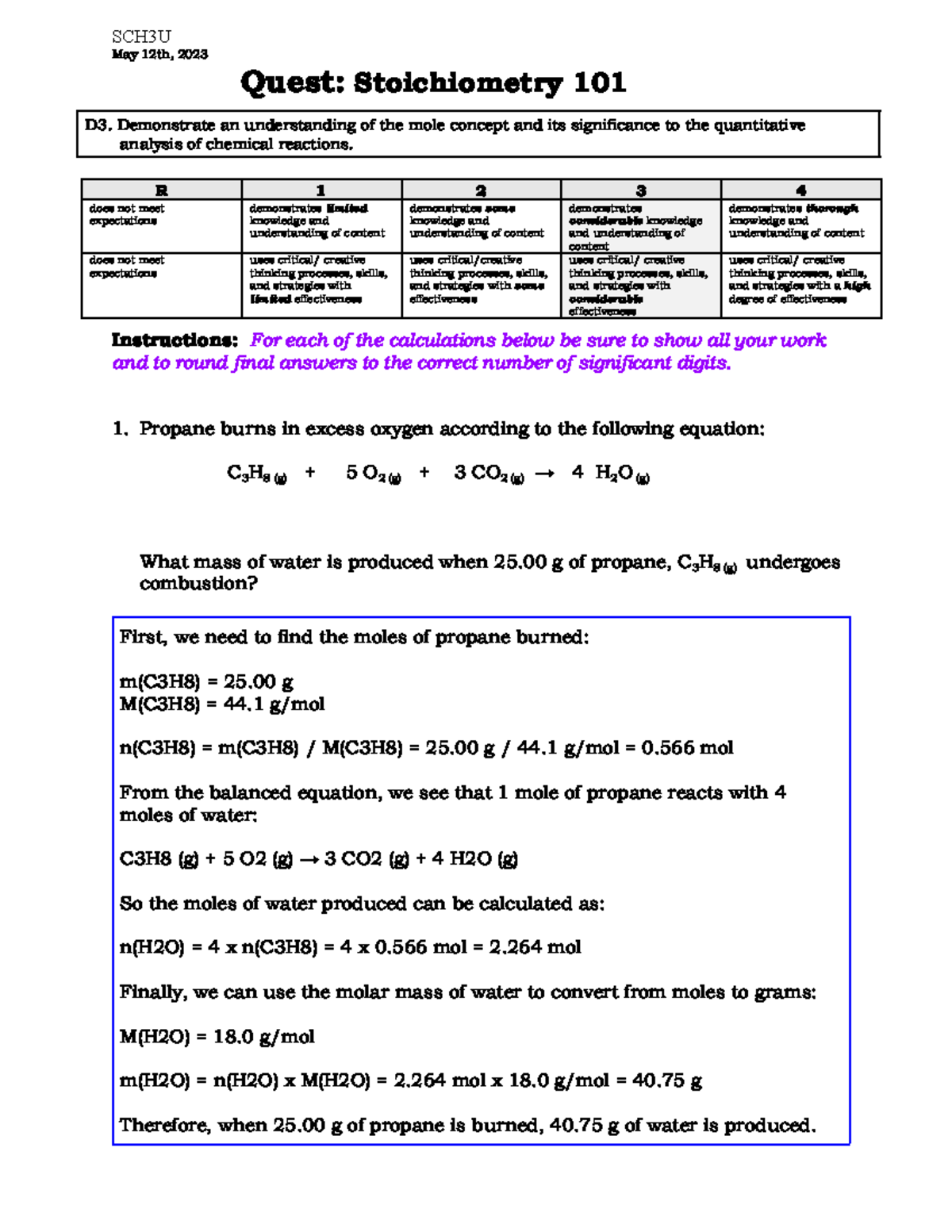 Quest - Stoichiometry 101: Mole Concept & Chemical Reactions SCH3U ...