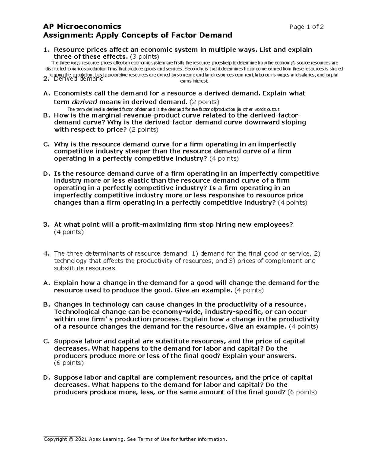 Ap Microeconomics Assignment Factor Demand Concepts Explained Studocu