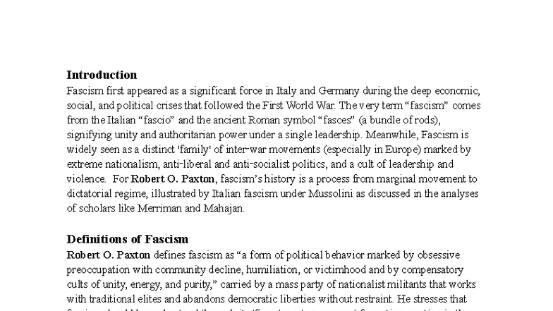Fascism: Historical Analysis and Ideological Perspectives (HIST 101 ...
