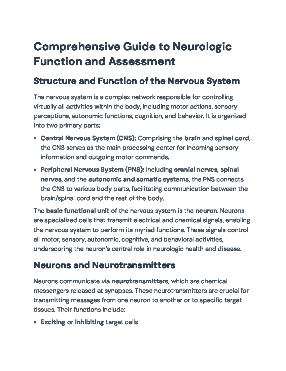 Comprehensive Overview of Neurologic Function & Assessment (NEURO 101 ...