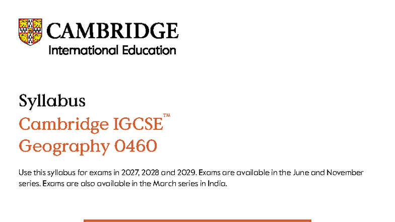 Cambridge IGCSE Geography 0460 Syllabus for 2027-2029 - Studocu