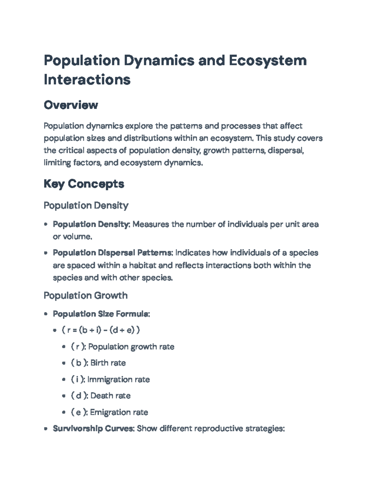 Population Dynamics and Ecosystem Interactions Overview - Population ...