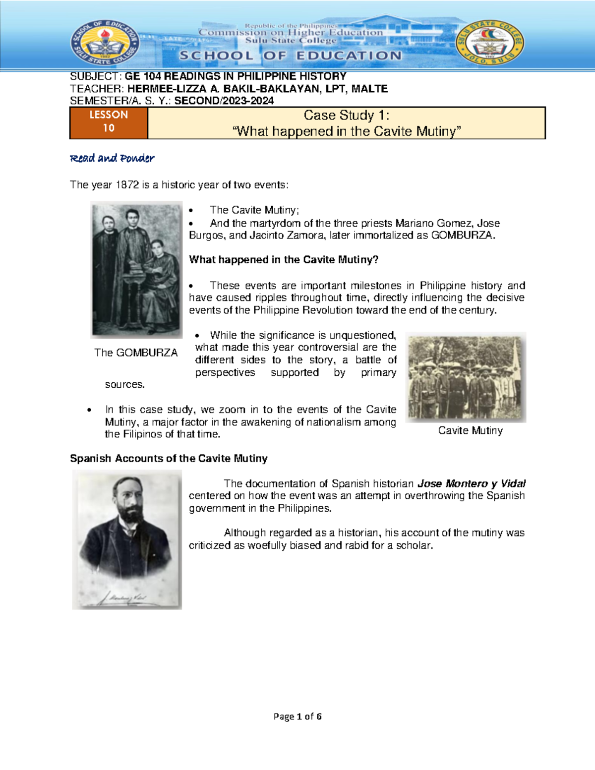 GE 104 Lesson 10 - LECTURENOTES - SUBJECT: GE 104 READINGS IN ...