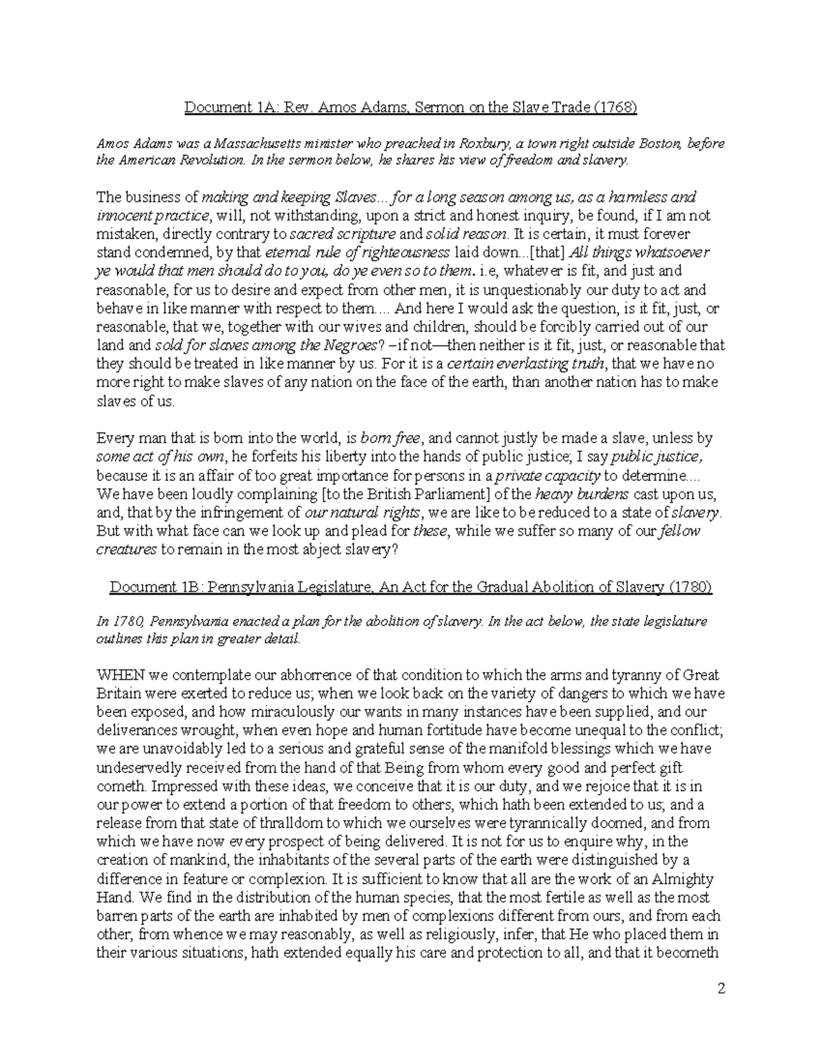 Abolition of Slavery in Pennsylvania: Gradual Act (1780) - Studocu