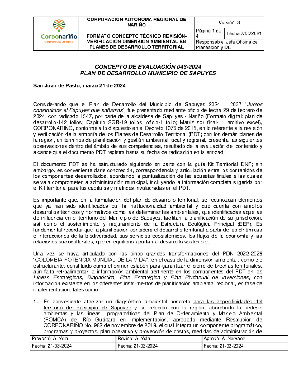 Evaluación Ambiental del Plan de Desarrollo Territorial PDT 2024-2027 ...