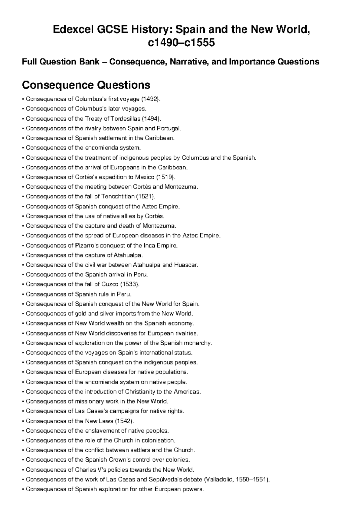 Edexcel GCSE History: Spain & the New World - Full Q Bank - Studocu