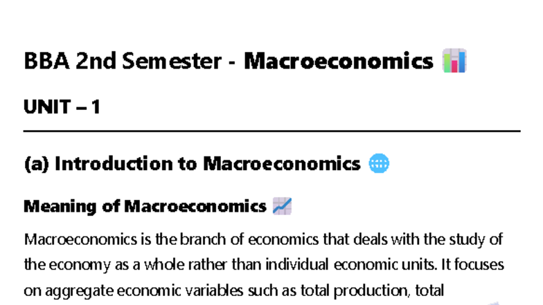 BBA 2nd Sem Macroeconomics: Unit 1 Overview & Key Concepts - Studocu