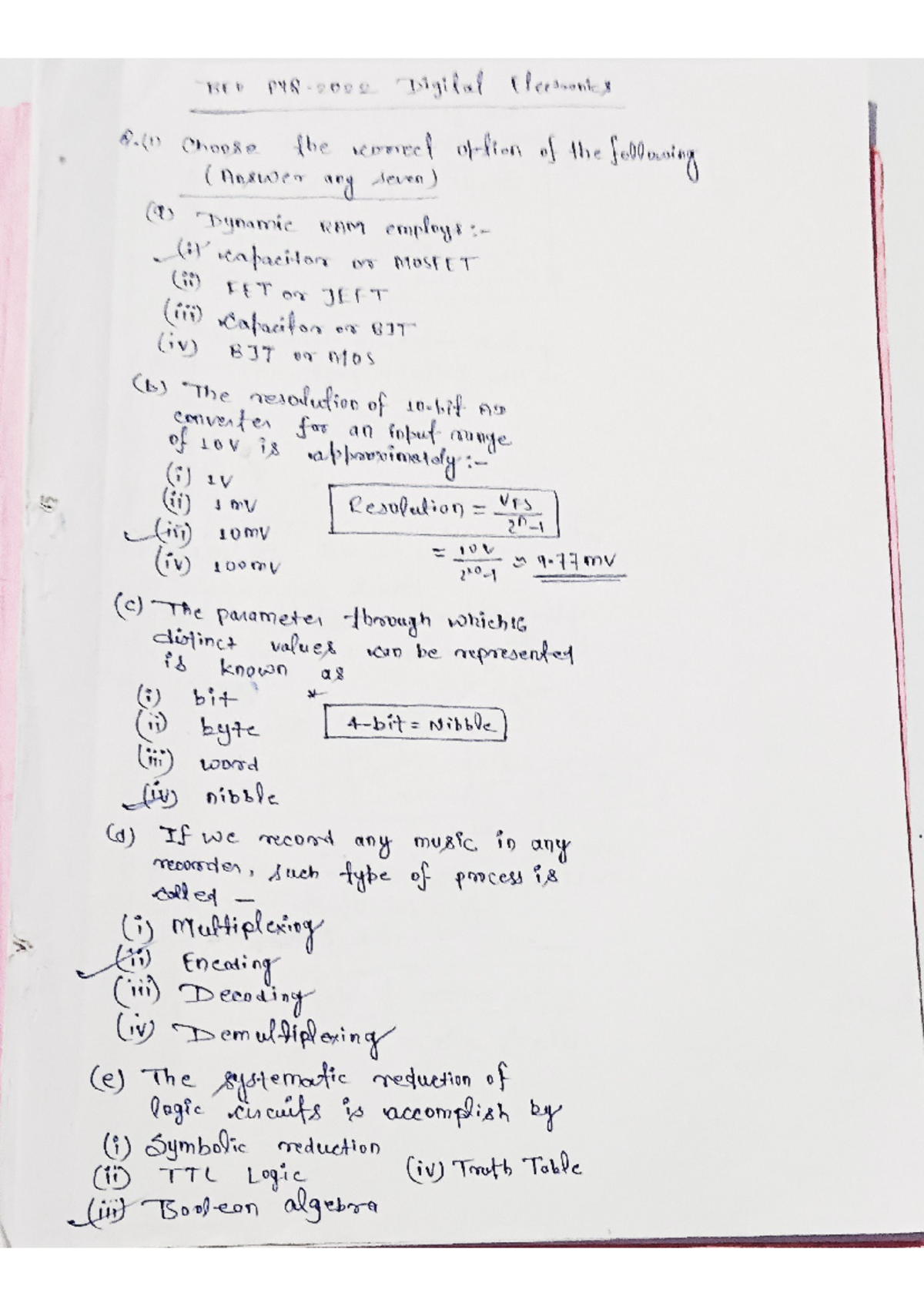 BED Digital Electronics Final Exam Questions and Answers - Studocu