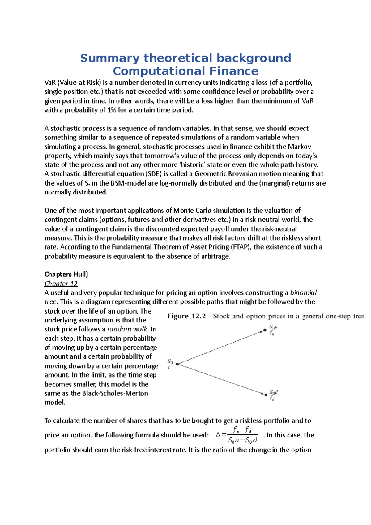 Summary of Computational Finance Theories and Models (CF-101) - Studeersnel
