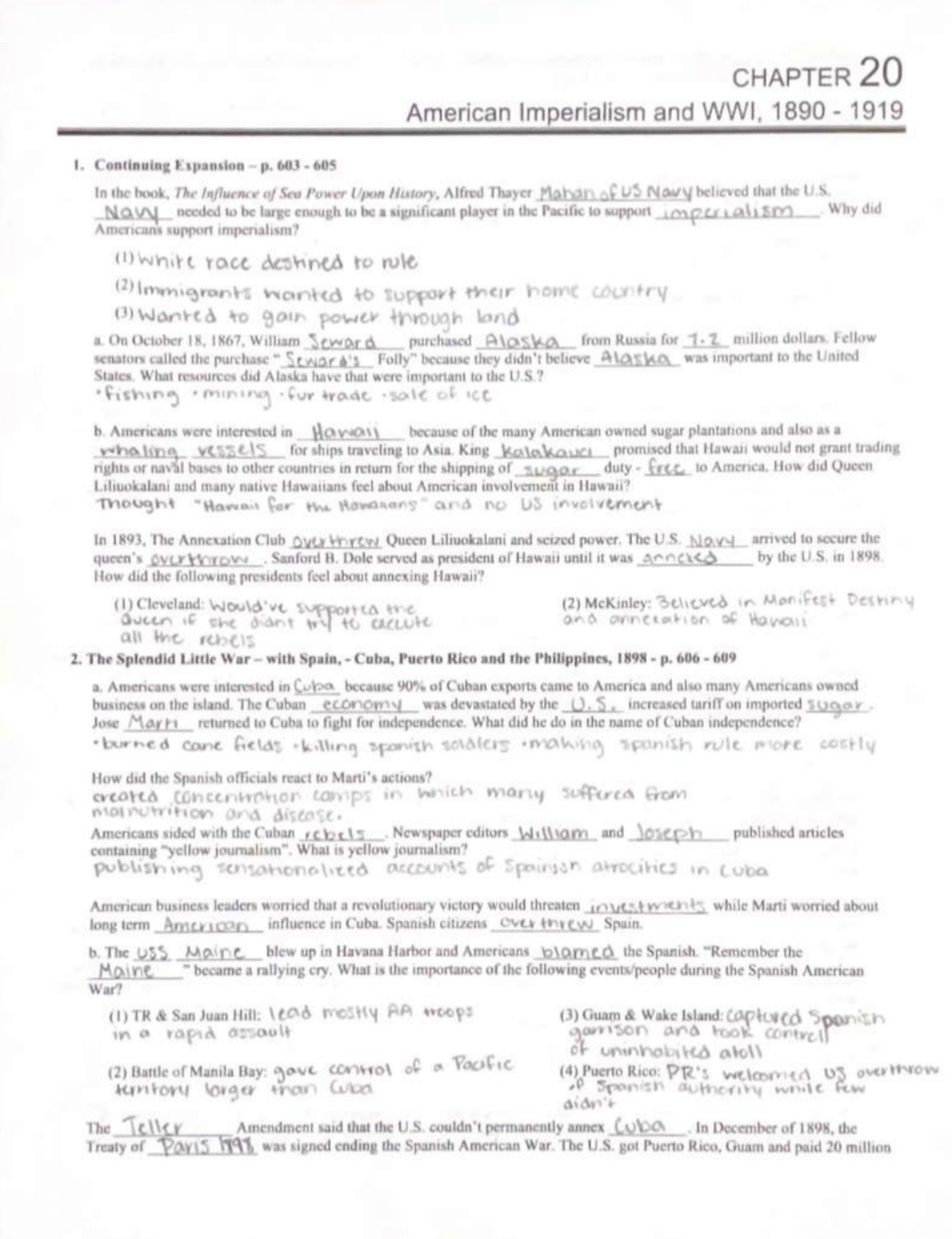Chapter 20 Guided Reading - CHAPTER 20 American Imperialism and WWI ...