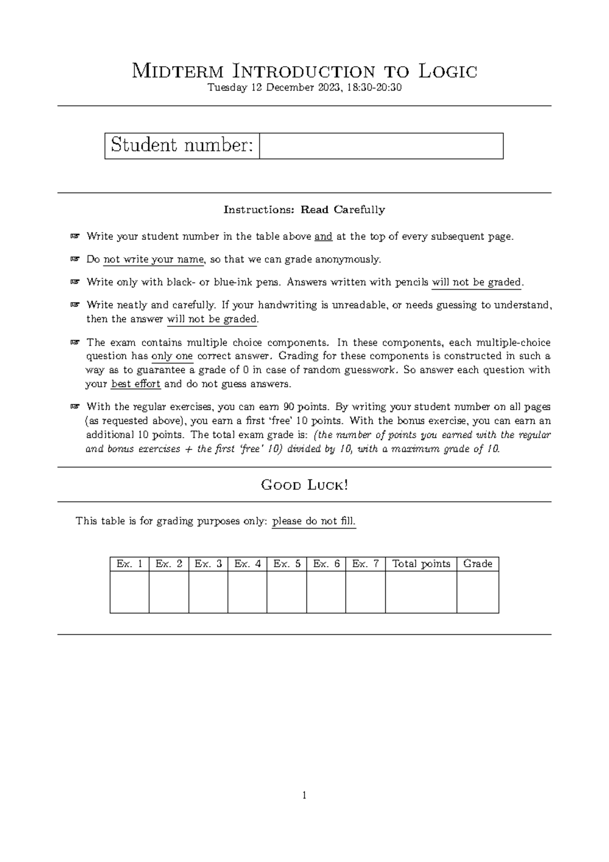 Midterm Exam: Introduction to Logic (2324) - December 12, 2023 ...