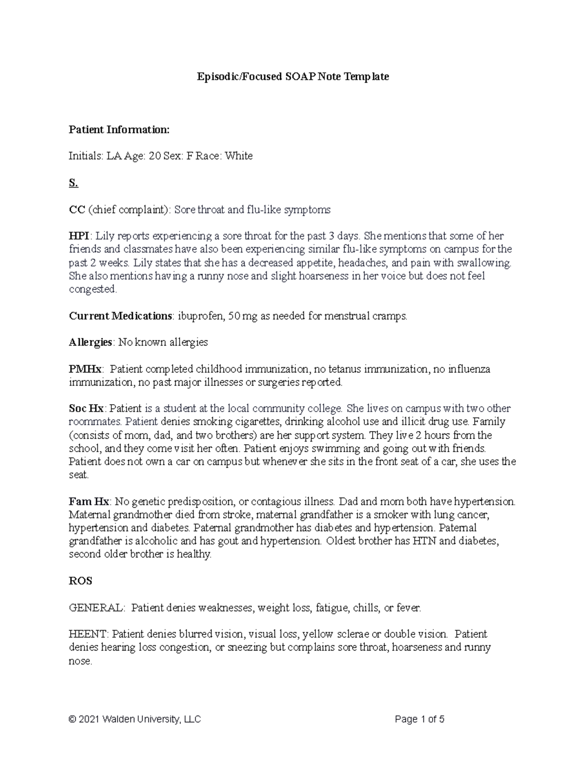 WK5Assgn 1Osei B - Soap Notes - Episodic/Focused SOAP Note Template ...
