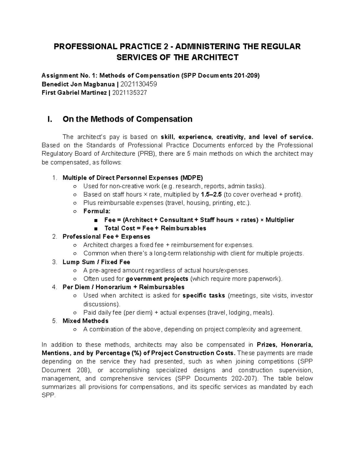 Professional Practice II: Assignment 1 - Methods of Compensation - Studocu