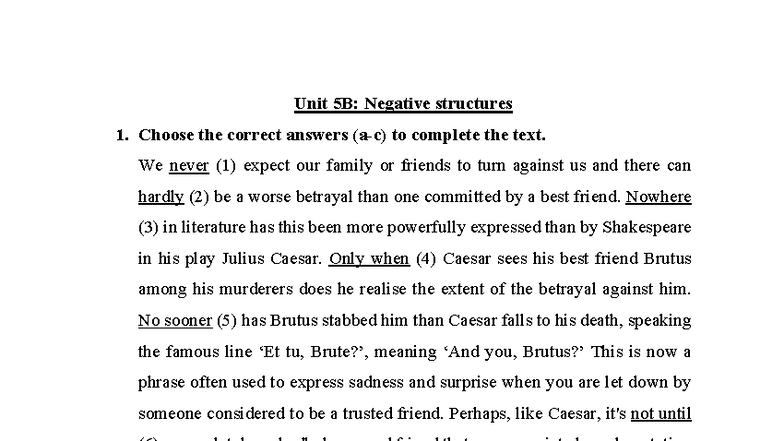 Unit 5B: Negative Structures - Exercises and Insights - Studocu