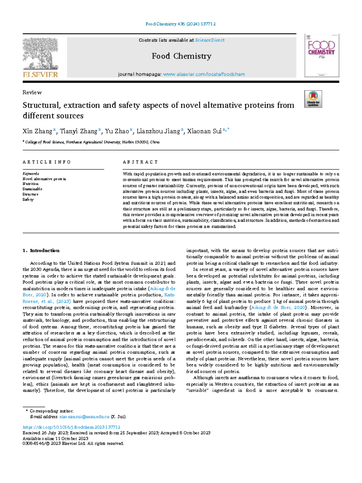 Review of Novel Alternative Proteins: Structure, Extraction & Safety ...