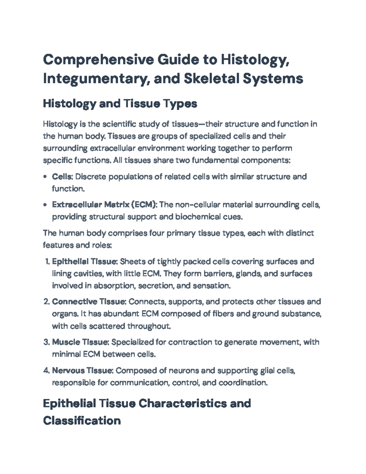 Comprehensive Guide to Histology, Integumentary & Skeletal Systems (BIO ...