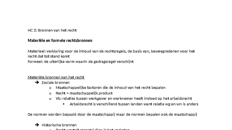 HC 2: Bronnen van het Recht - Materiële en Formele Rechtsbronnen - Studocu
