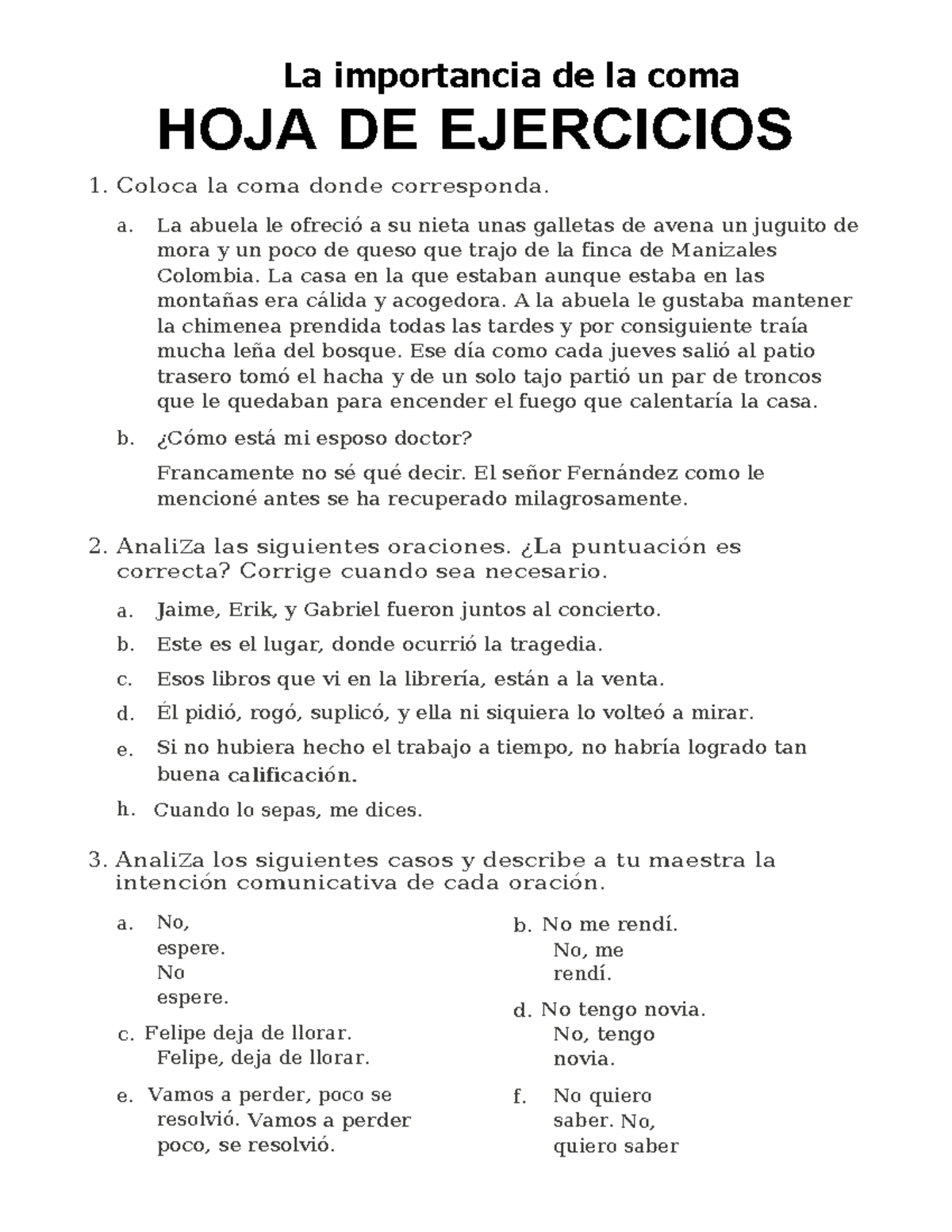 Ejercicios De Coma Hojas De Trabajo