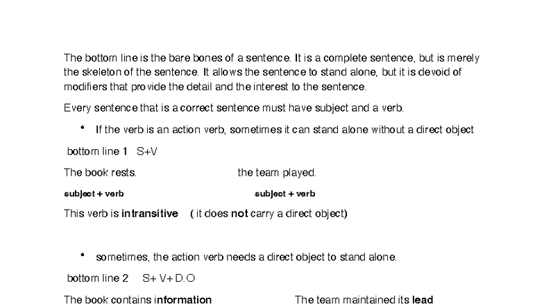 Understanding Sentence Structure: Key Bottom Lines Explained - Studocu
