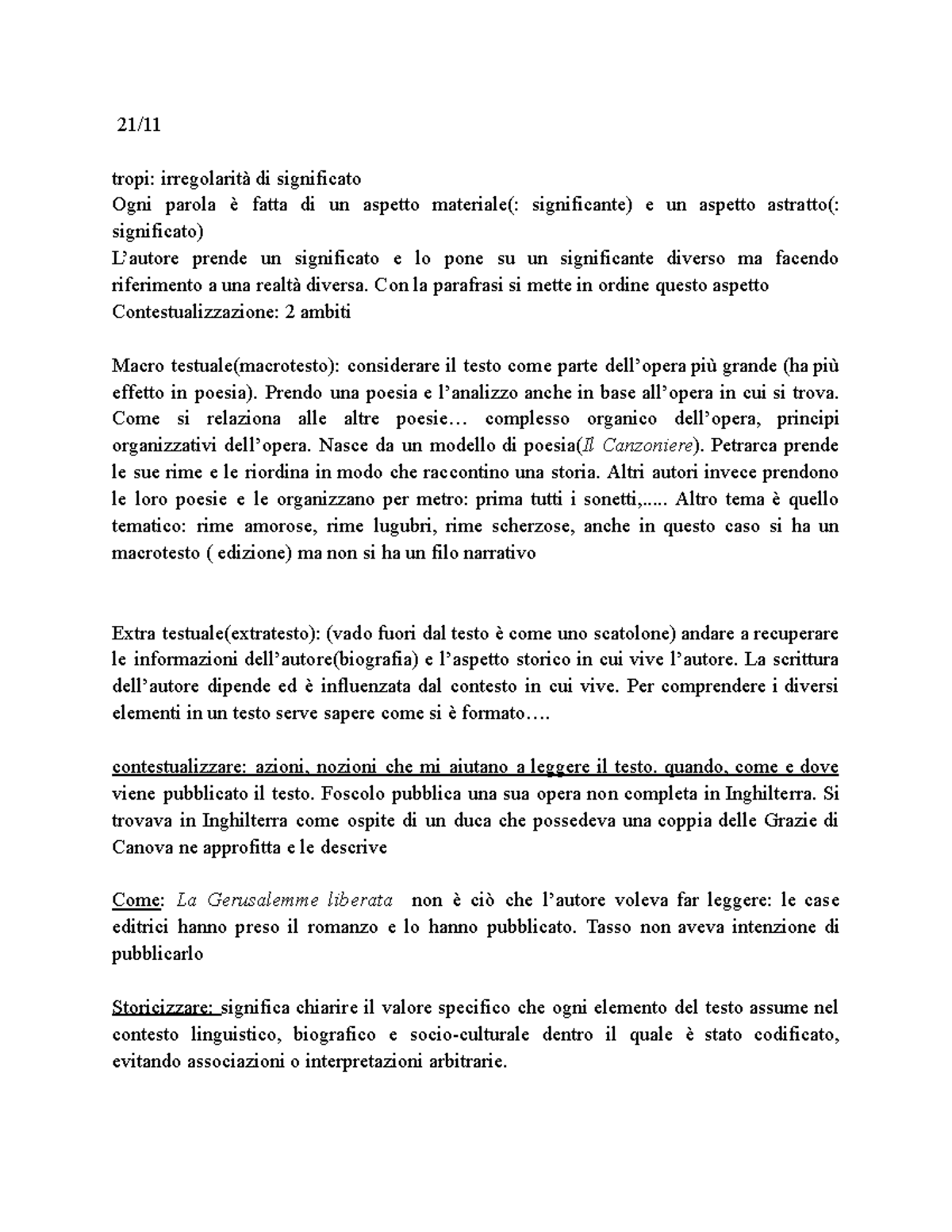 Fondamenti di Retorica e Metrica: Analisi del Testo (ITL 101) - Studocu