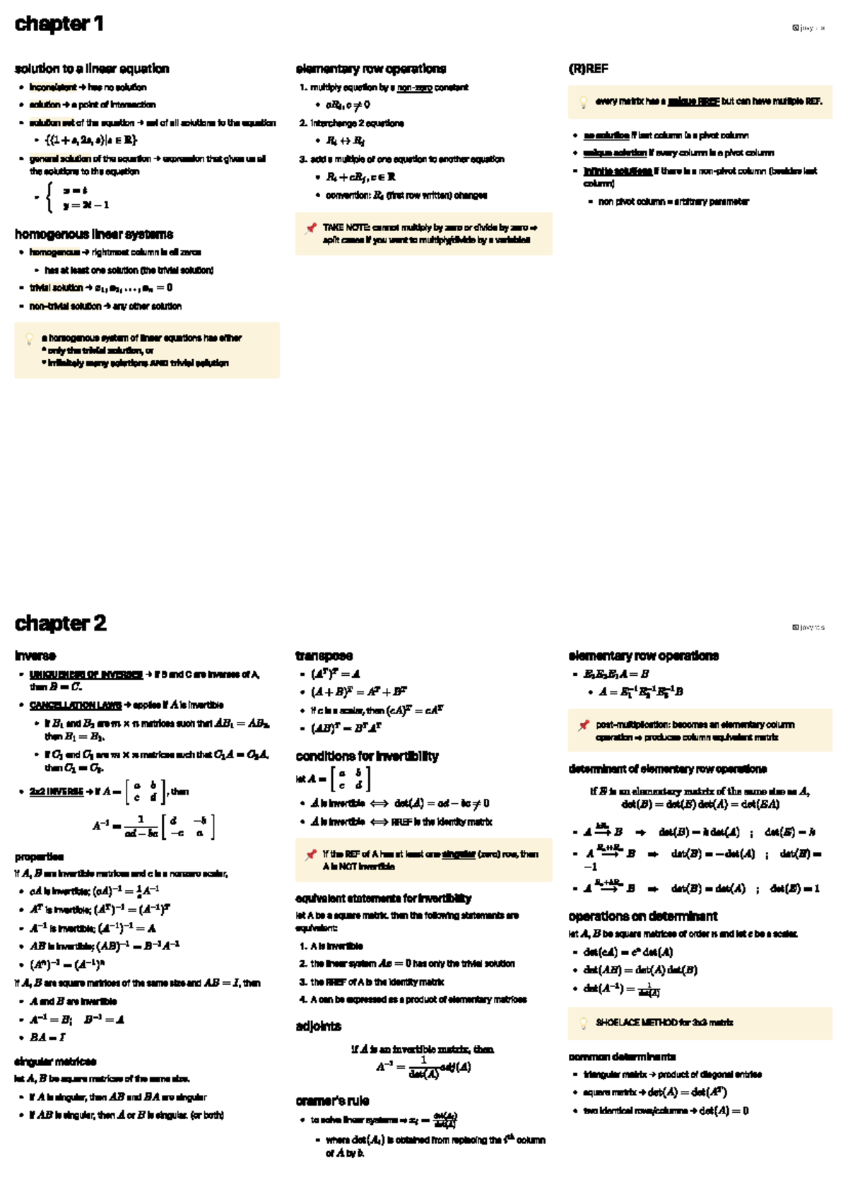 MA2001 Linear Equations & Inverses: Key Concepts & Techniques Cheat ...