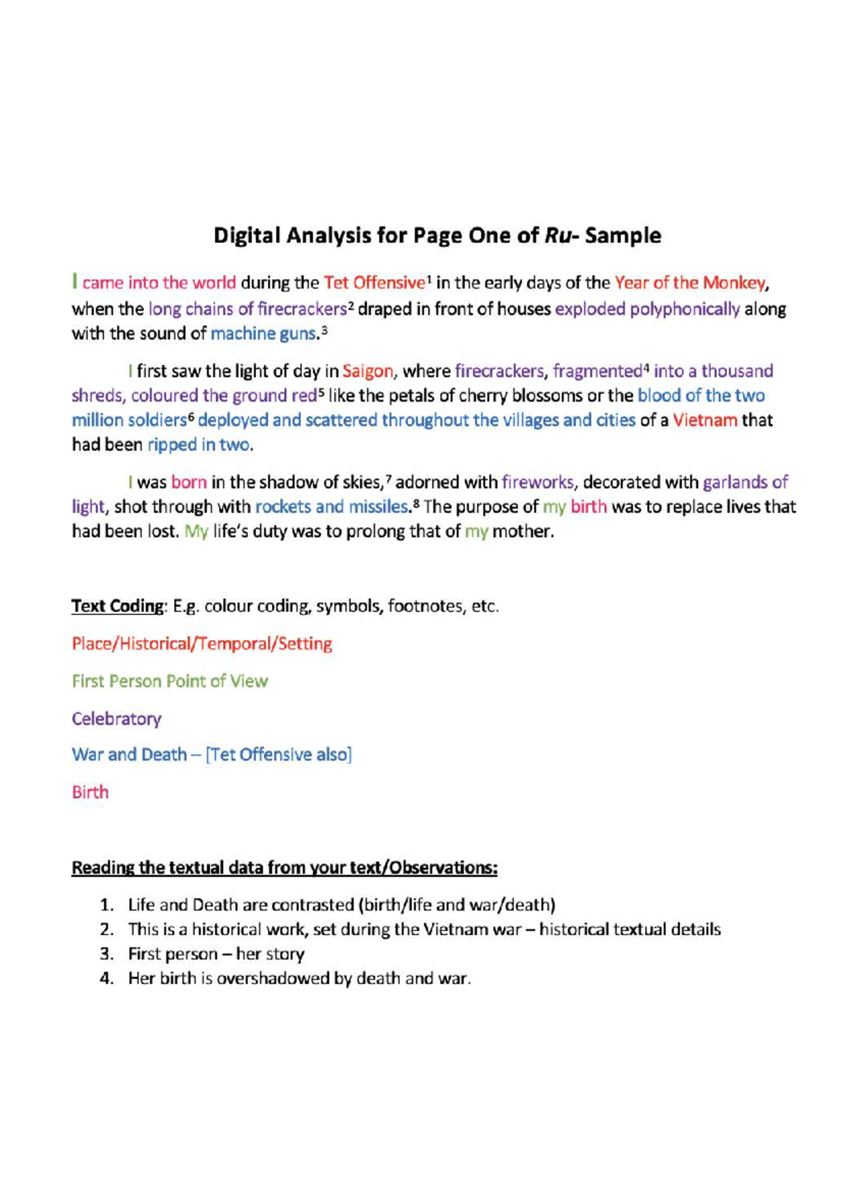 Digital Analysis: Notes on Page One of Sample I (Vietnam War Context ...