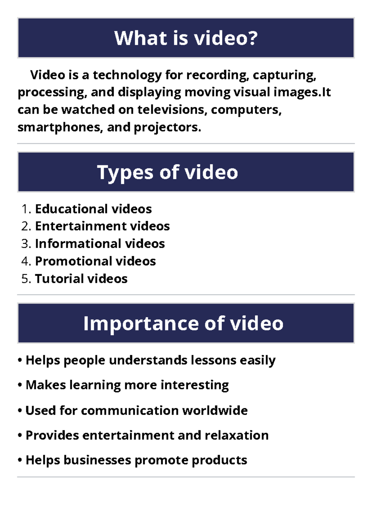Understanding Video Technology: Types, Importance, and Impact - Studocu