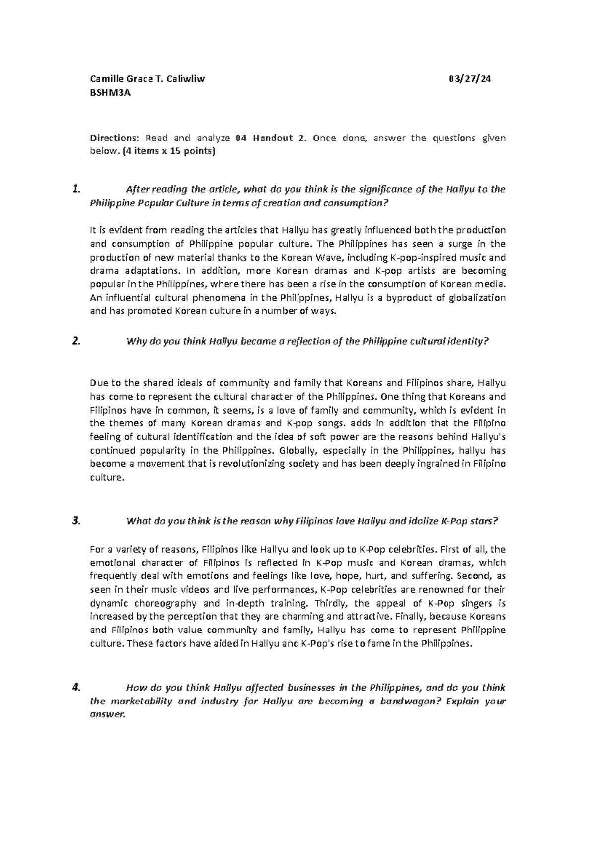 04 Worksheet 4 - Hallyu's Impact on PH Pop Culture & Industry - BSHM3A ...