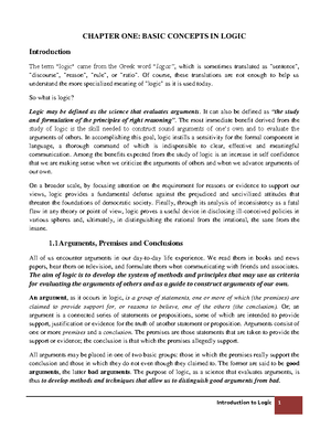 Logic Chapter 2 - CHAPTER TWO BASIC CONCEPTS OF LOGIC Introduction The term "logic" came - Studocu