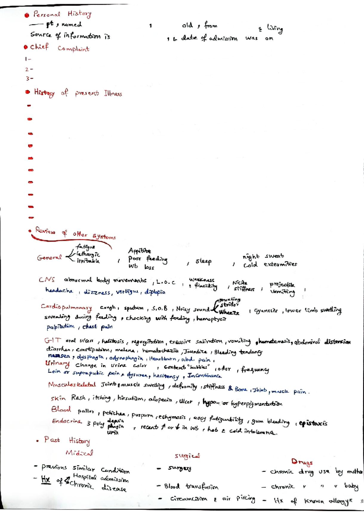 Personal History & Examination Notes - Hx & Exam - Med 101 - Studocu