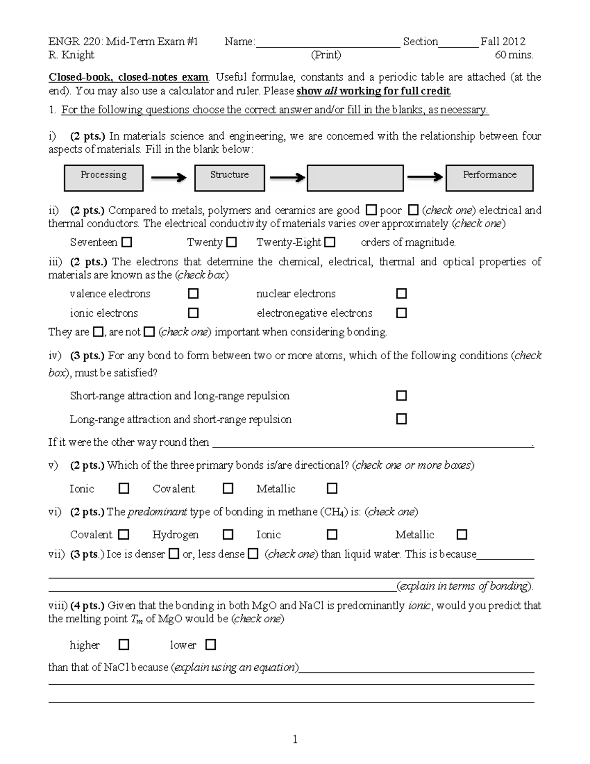 ENGR 220 Midterm 1 Exam Practice Questions and Key Topics - Studocu