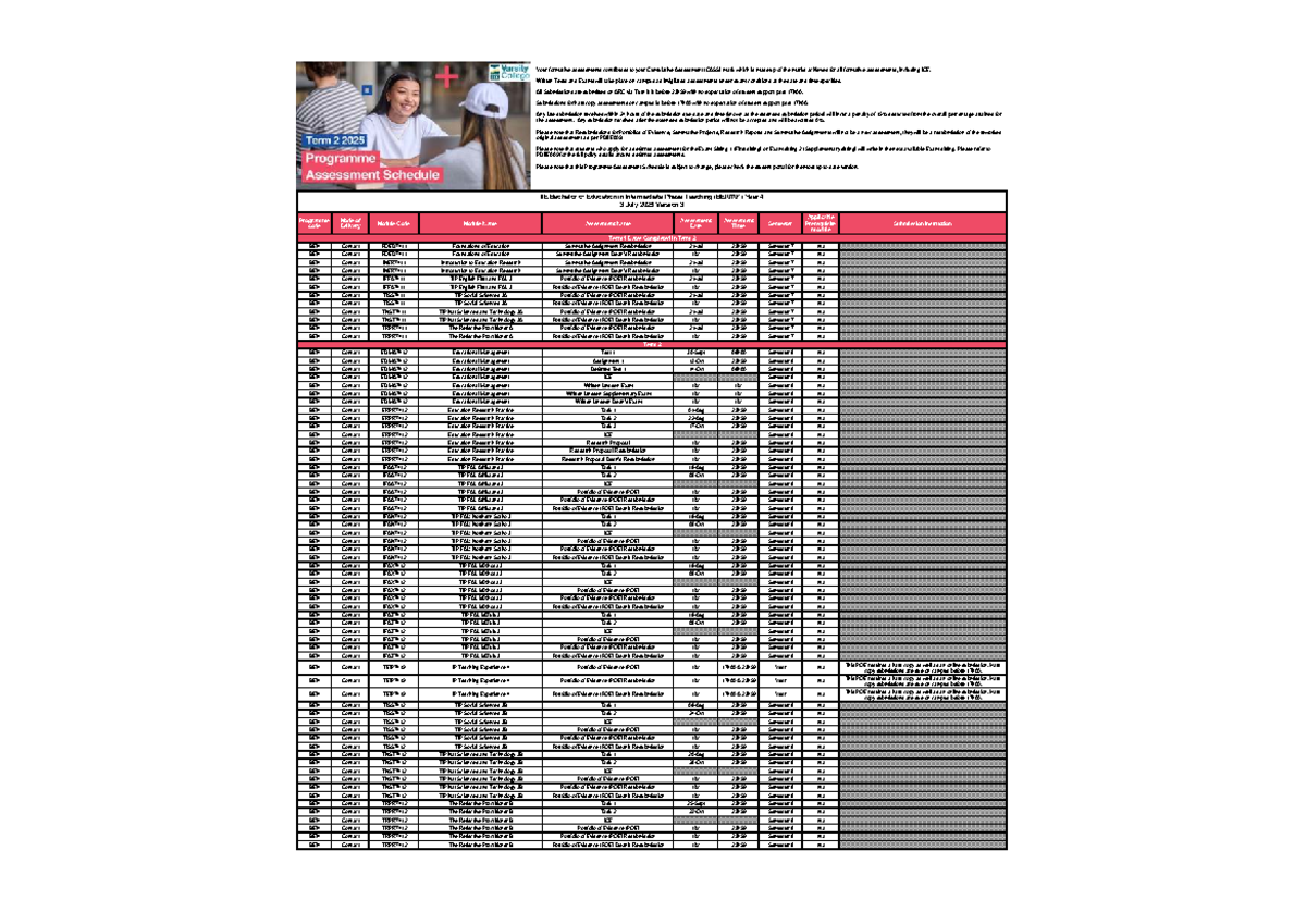 IIE VC BEI0701 Year 4 Programme Assessment Schedule 2025 V3 - Studocu