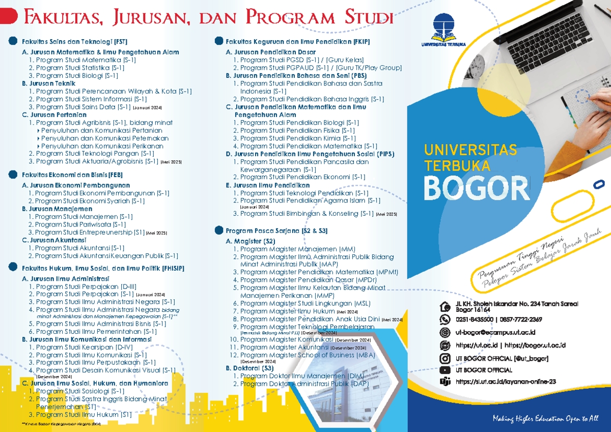 Brosur UT Bogor 2023: Fakultas, Jurusan, dan Program Studi - Studocu