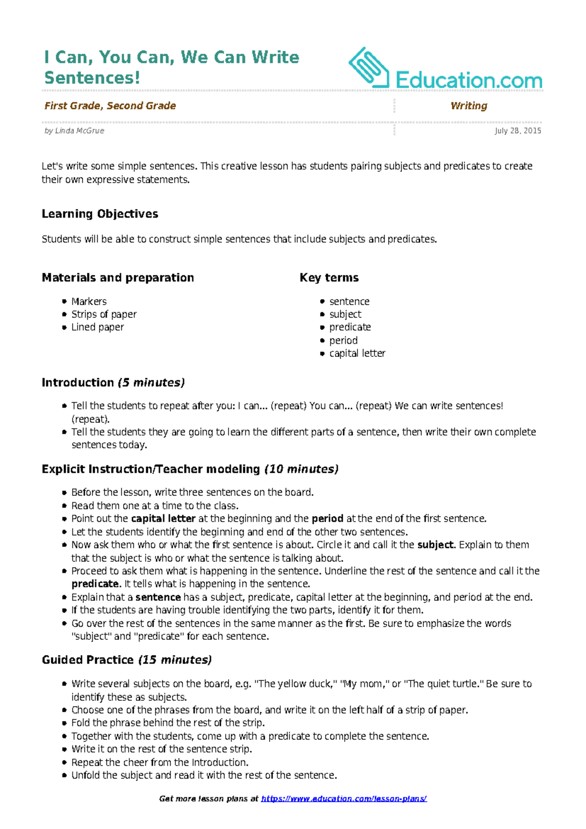 I can you can we can write sentences - Get more lesson plans at ...