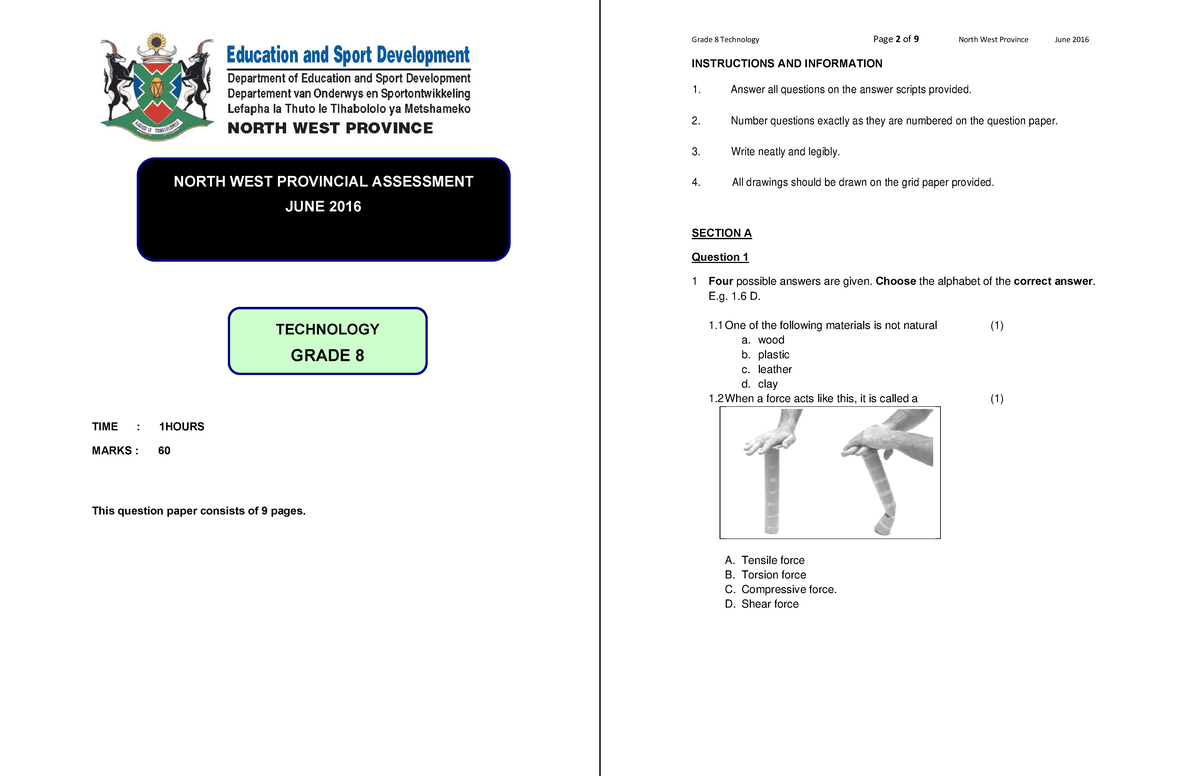 Grade 8 Technology June 2016 Assessment Paper - North West Province ...