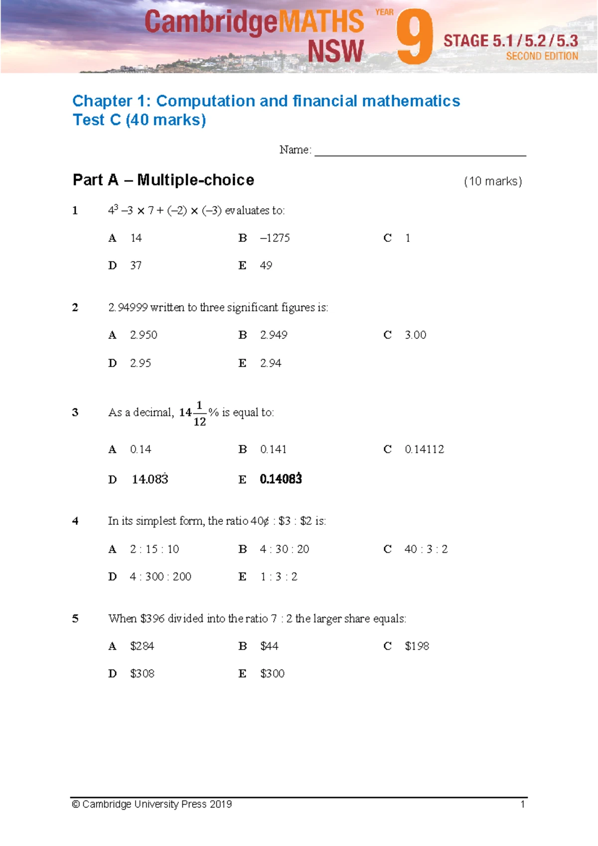 Chapter 1: Computations and financial mathematics Test D (40 marks ...