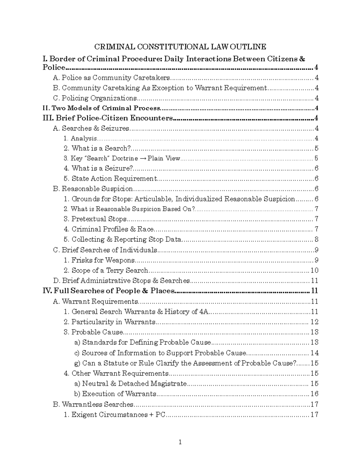 Criminal Constitutional Law Outline: Key Concepts & Procedures (Cochran ...