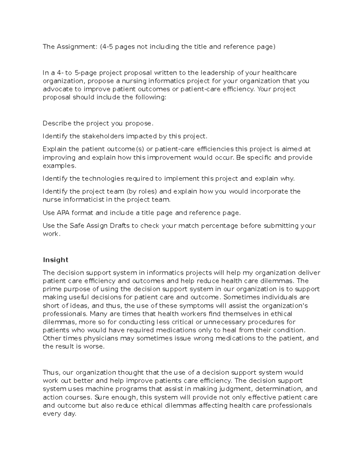 Mod 2 Assignment 6051: Nursing Informatics Project Proposal - Studocu