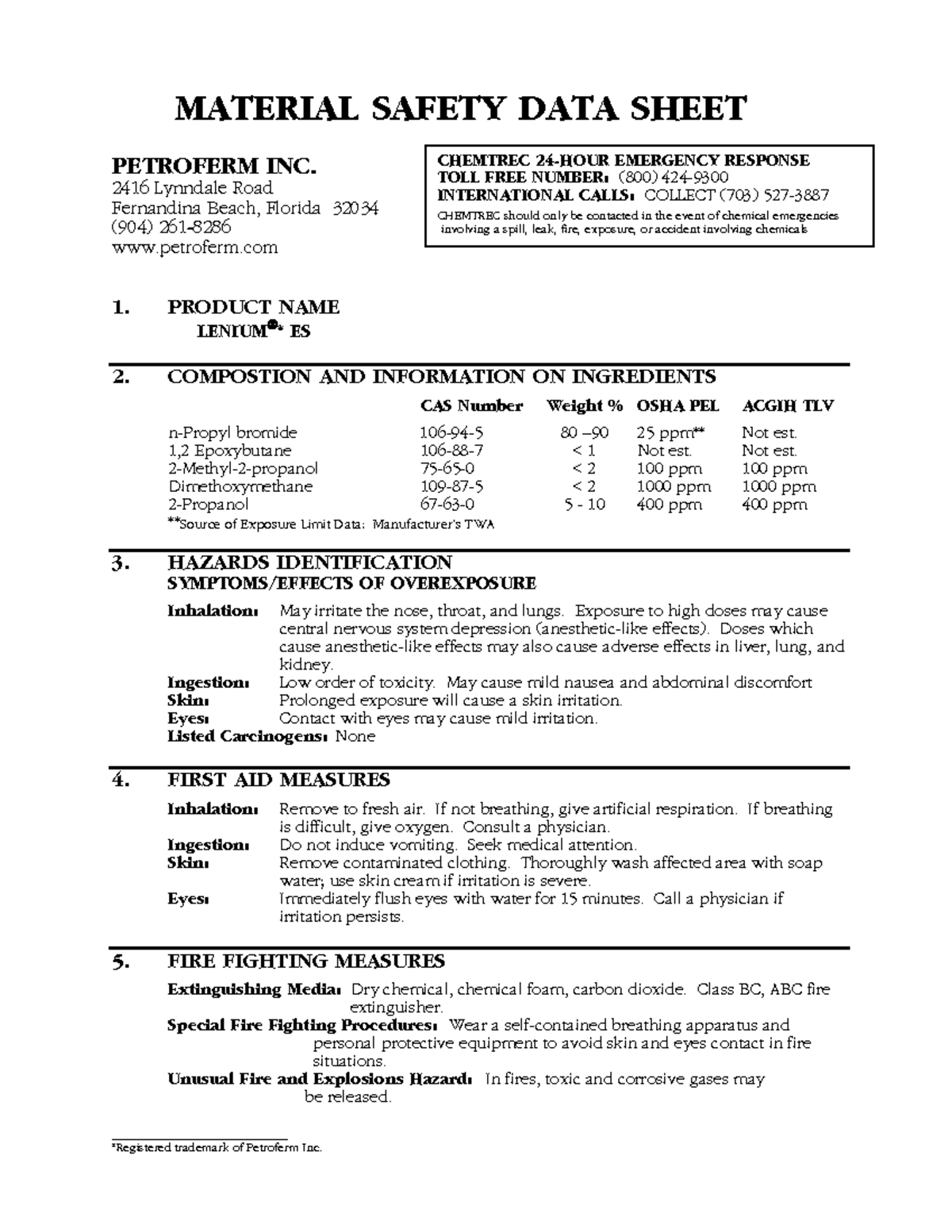 Lenium ES Material Safety Data Sheet (MSDS) Guide - Studocu