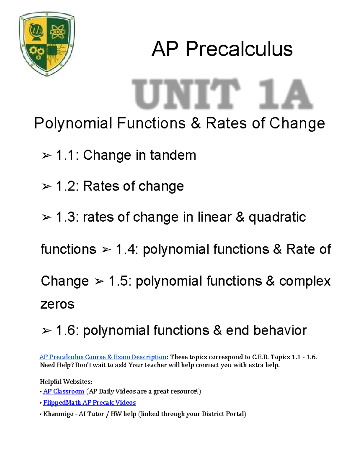 AP Precalculus: Polynomial Functions & Rates of Change Overview - Studocu